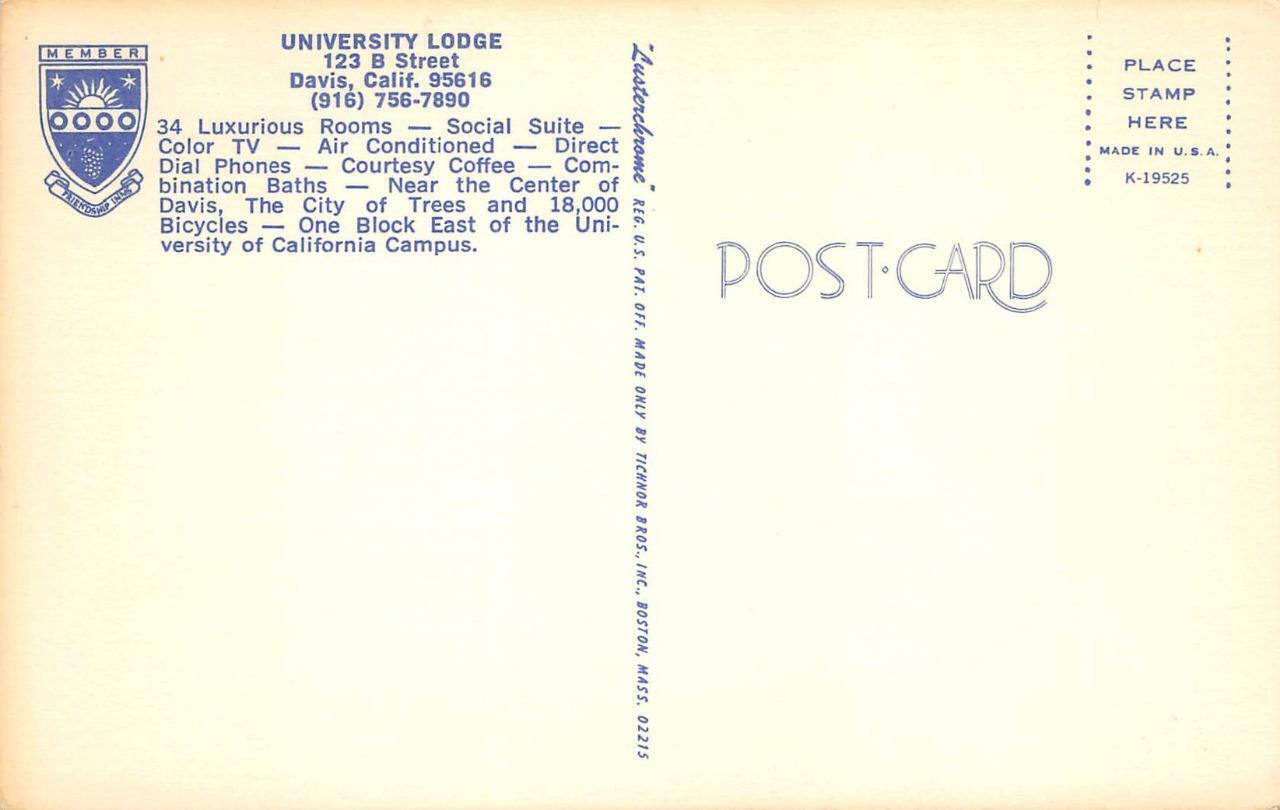 Davis, California UNIVERSITY LODGE Roadside Yolo County 1960s Vintage ...