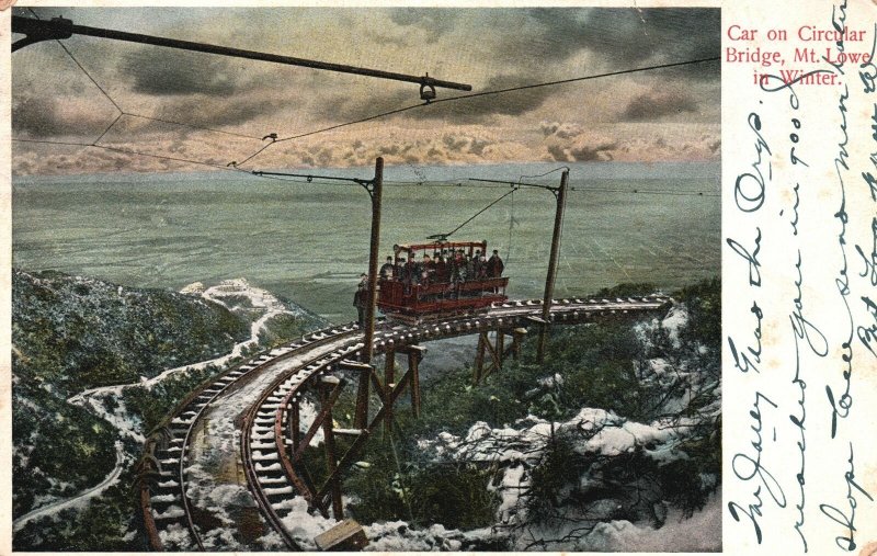 Vintage Postcard 1906 Car On Circular Bridge Mount Lowe In Winter Los ...