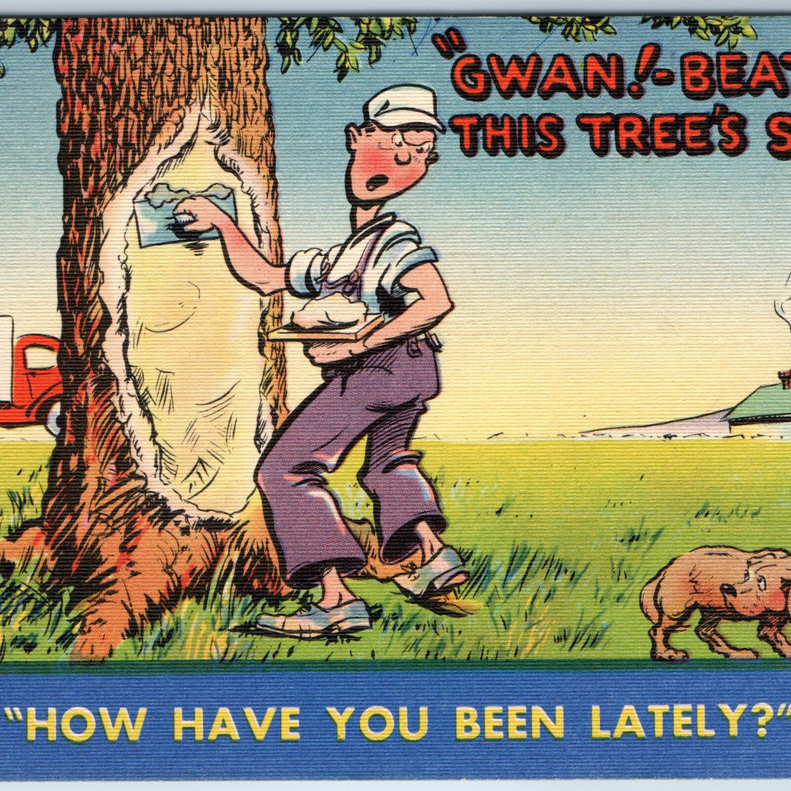 c1940s Comic Art Tree Surgeon Man Occupational Scared Dog "This Trees ...