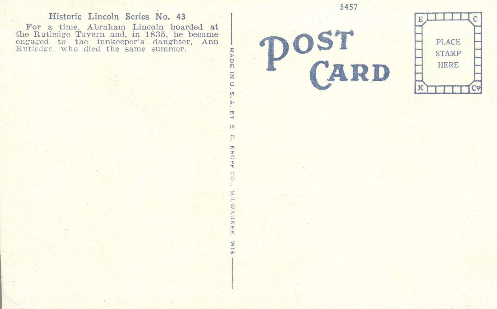 Vintage Postcard 1920s View of The Grave Of Ann Rutledge Petersburg ...