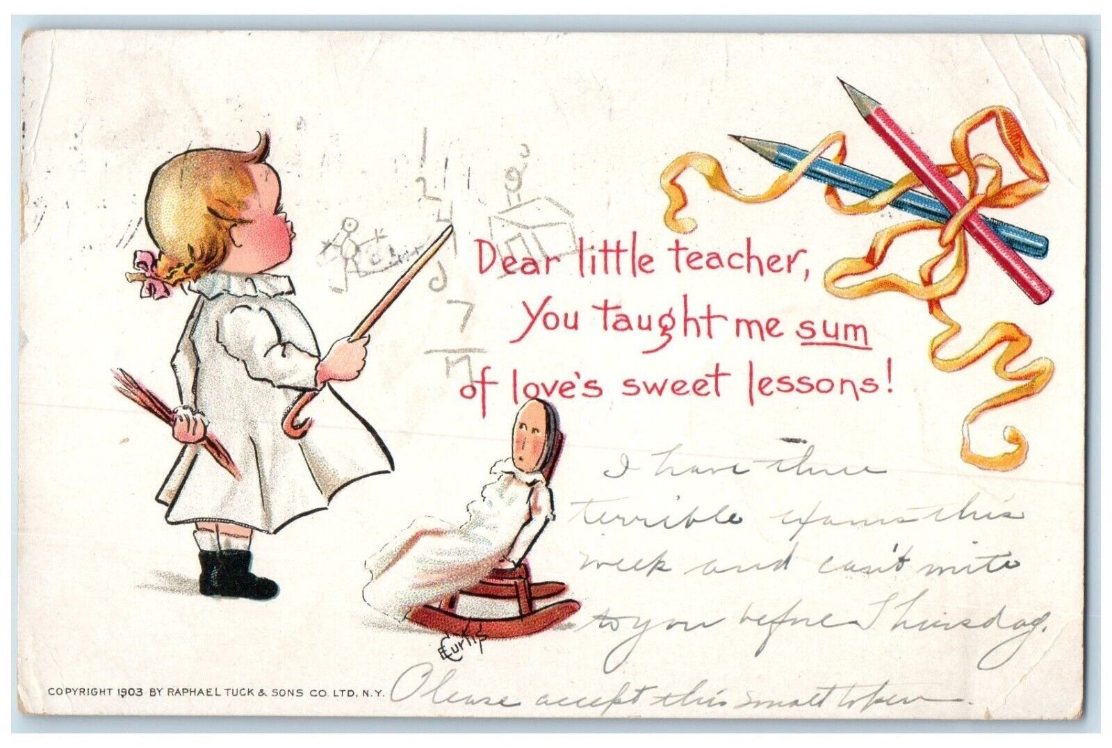 1905 Little Teacher Rocking Chair You Taught Me Sum Wellesley MA Posted ...