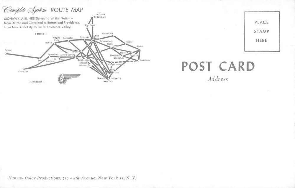 Mohawk Airlines Airplane Flight Routes Map Vintage Postcard JI657239 ...