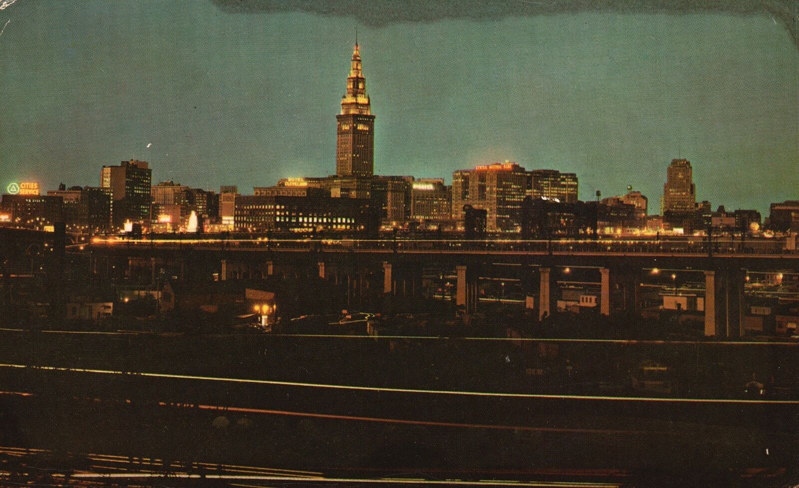 Vintage Postcard 1969 Scene at Night Buildings City of Cleveland Ohio ...