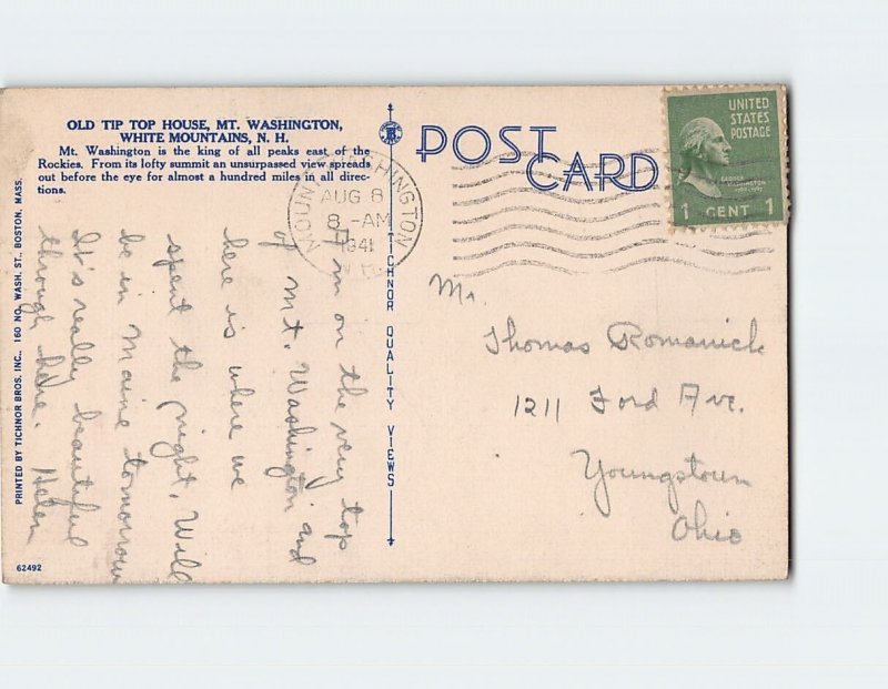 Postcard Old Tip Top House, Mt. Washington, White Mountains, Jackson, N ...