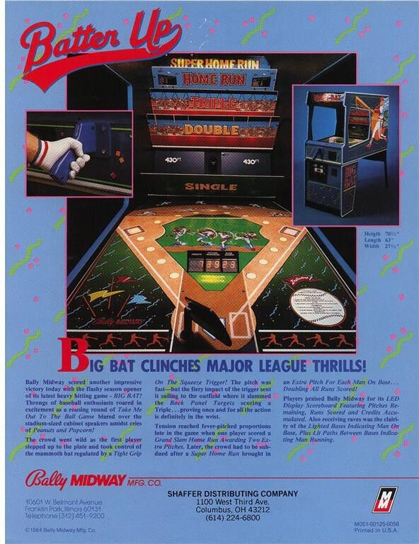 Big Bat Arcade Flyer Original Vintage Pitch And Bat Baseball Game ...