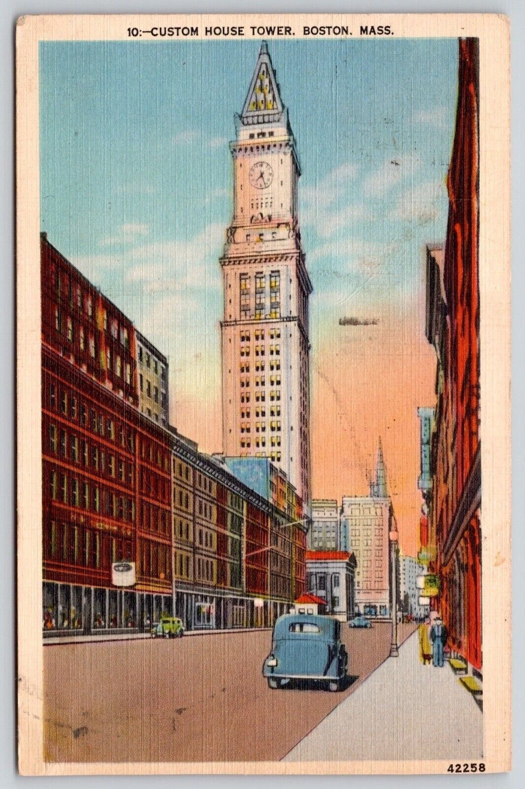 Custom House Tower Boston Massachusetts Street View Old Cars Clock VNG ...