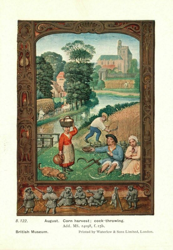 Postcard August Corn Harvest Cock-Throwing Medieval British Museum ...