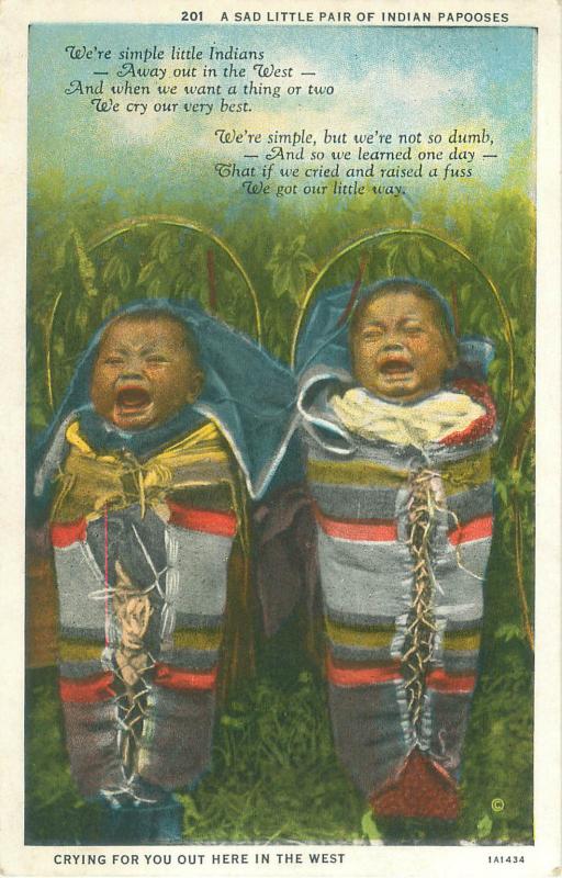 Sad Little Pair of Indian Papooses Crying for You Out Here in the West ...