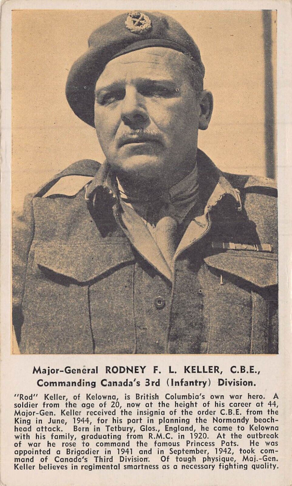 Major General Rodney Keller-Commanding Canada 3rd Infantry Div~1940S ...
