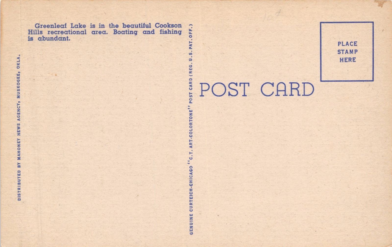 Muskogee Oklahoma Greenleaf Lake and DAM Postcard 1940s | United States ...