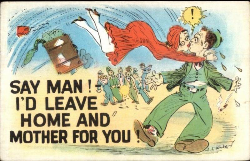 1920s Flapper Girl Grabs Guy & Kisses Him EL White c1920s Postcard ...