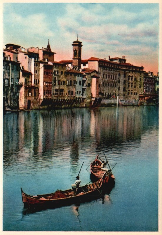 Vintage Postcard Firenze Una Veduta Dell' Arno Gondolas Florence Italy ...