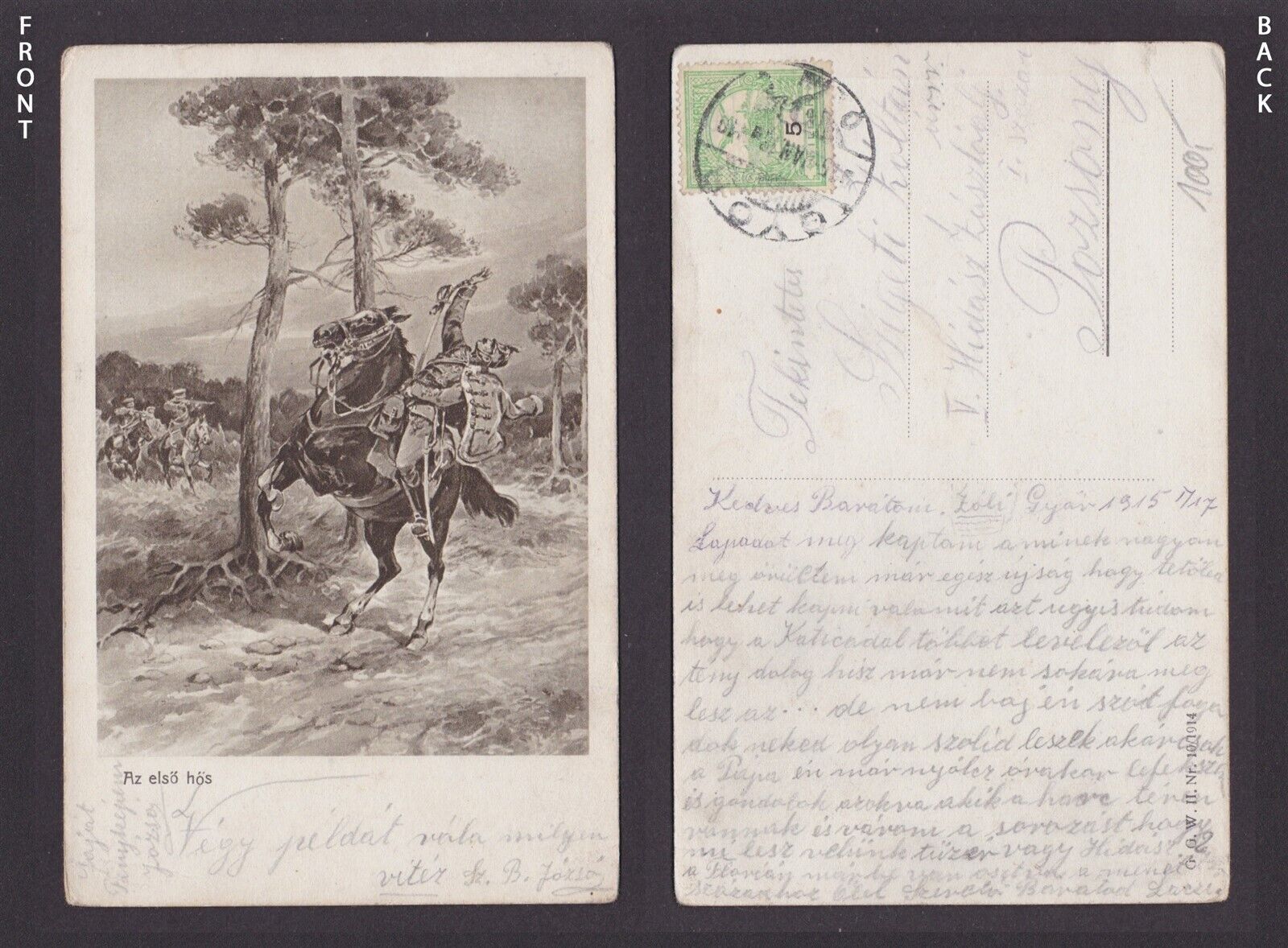 HUNGARY 1915, Vintage postcard, The first hero, WWI, Posted | Europe ...