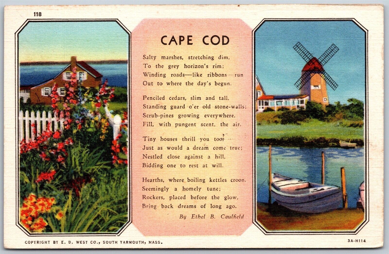 Vtg Massachusetts MA Cape Cod Poem Ethel Caulfield 1930s Linen Postcard ...