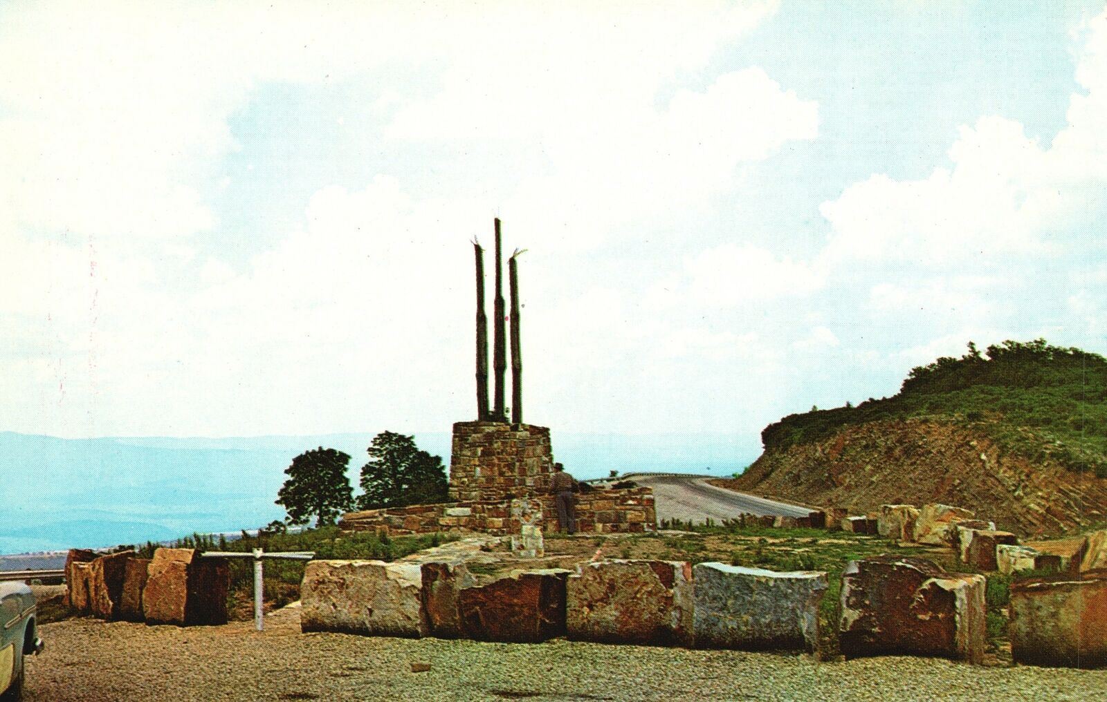 Postcard Recognition Monument And Park Native Stone & Hewn Cypress Logs ...