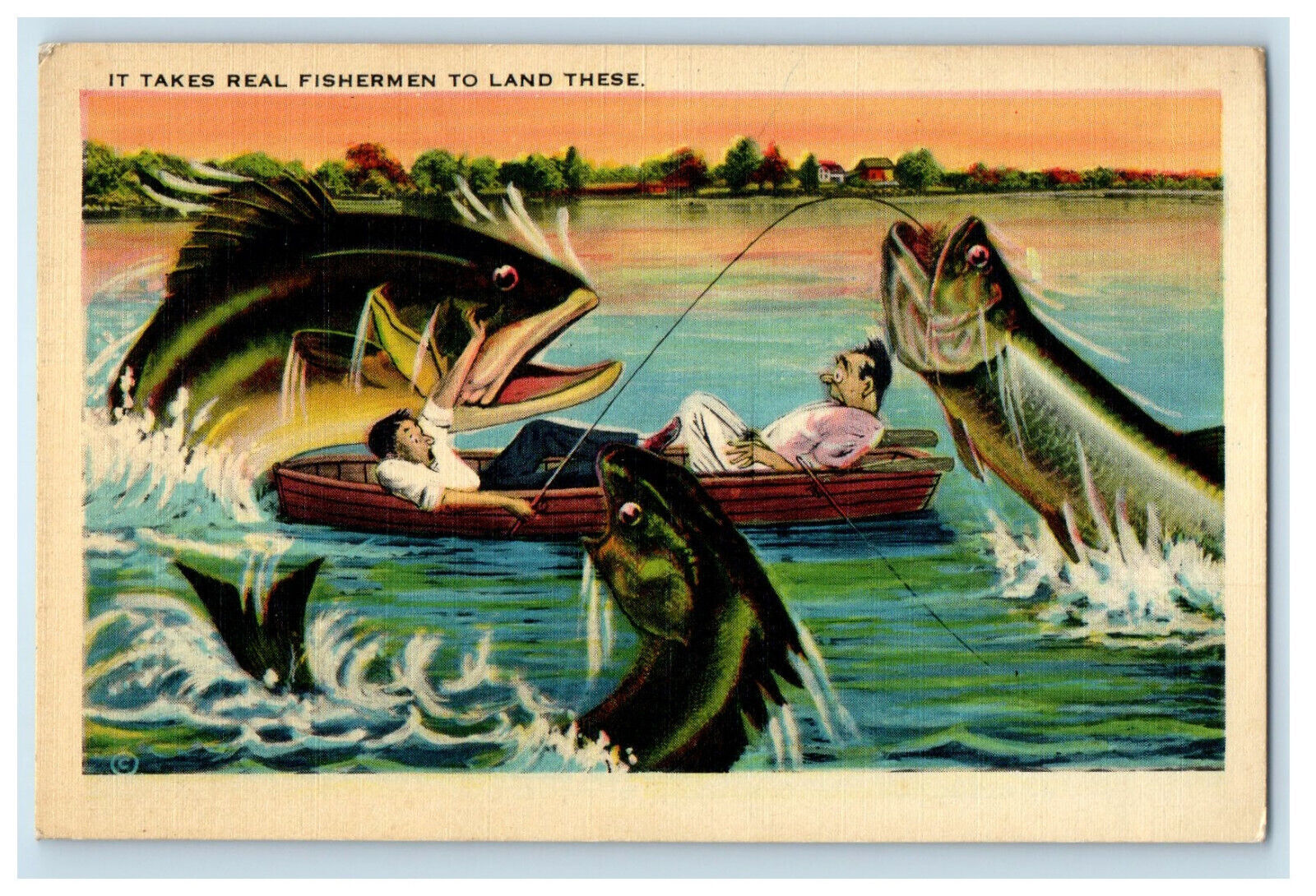 1941 Exaggerated Fish, It Takes Real Fishermen to Land These ME Posted ...