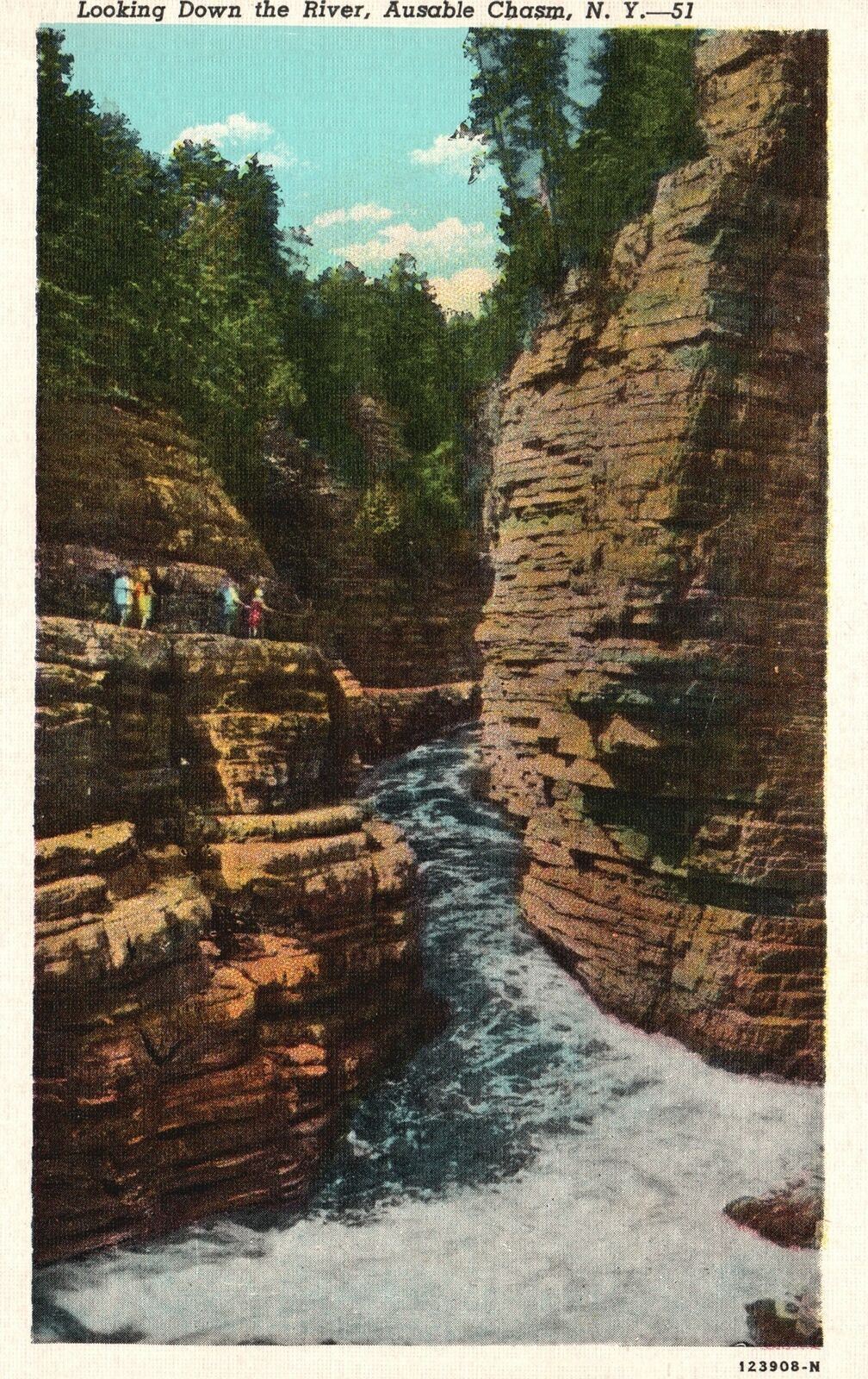 Vintage Postcard 1920's Looking Down The River Ausable Chasm New York ...