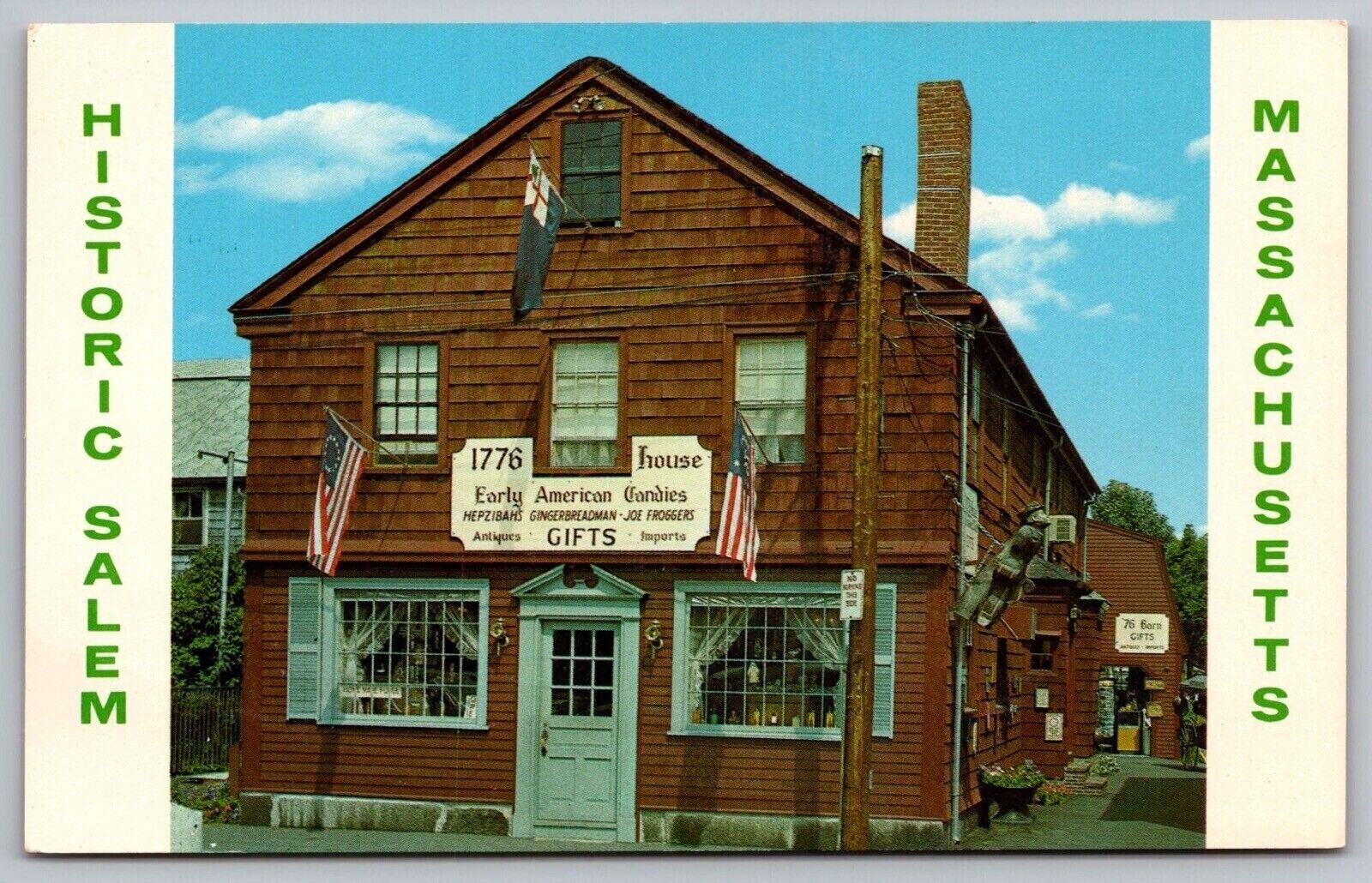 Historic Salem Massachusetts American Flags Street View Vintage UNP ...