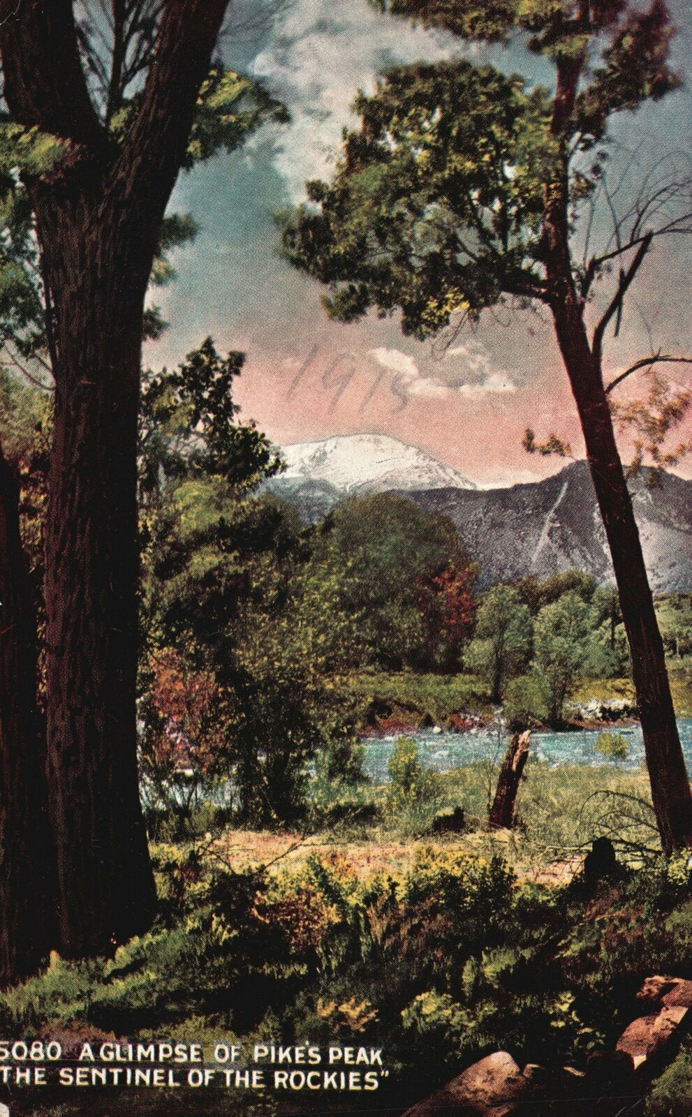 Vintage Postcard 1915 Glimpse Of Pikes Peak The Sentinel Of The Rockies ...