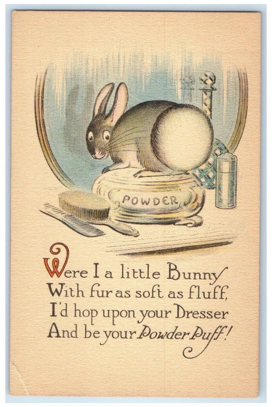 c1910's Bunny Rabbit On The Top Of Powder Puff Arts Crafts Poem Antique ...
