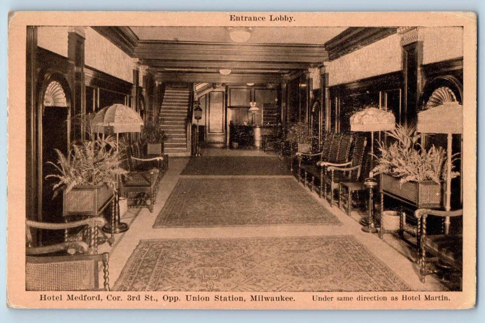 Milwaukee Wisconsin WI Postcard Hotel Medford Union Station Interior ...
