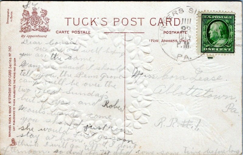 Vintage Raphael Tuck Postcard 1910 Birthday Series 262 Embossed Doves ...
