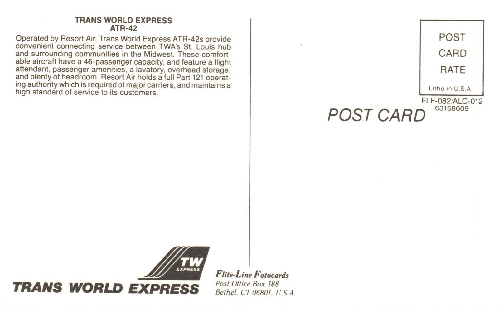 Vintage Postcard TWE Trans World Express ATR-42 Resort Air Airplane ...