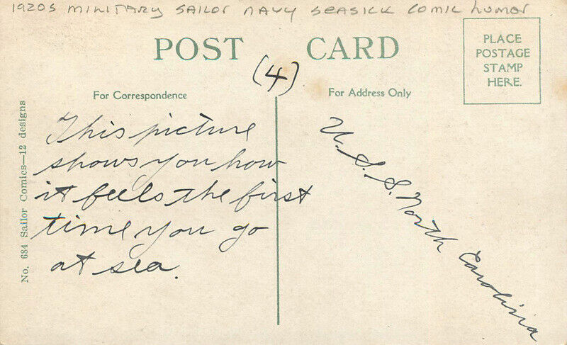 1920s Military Sailor Navy seasick comic humor #684 Postcard 22-10846 ...