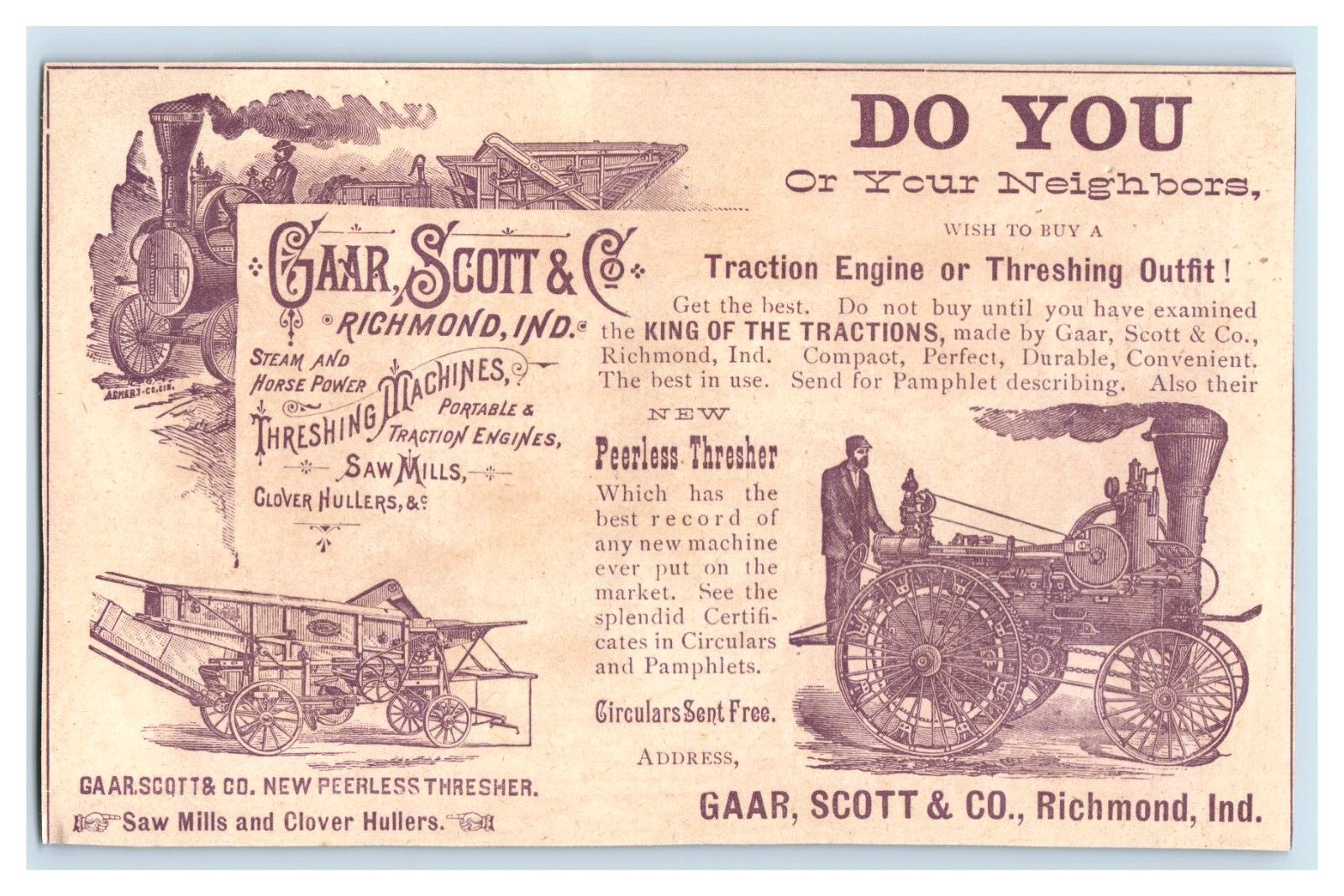 1880s Gaar Scott & Co. Traction Engine Steam & Horse Power Threshers ...