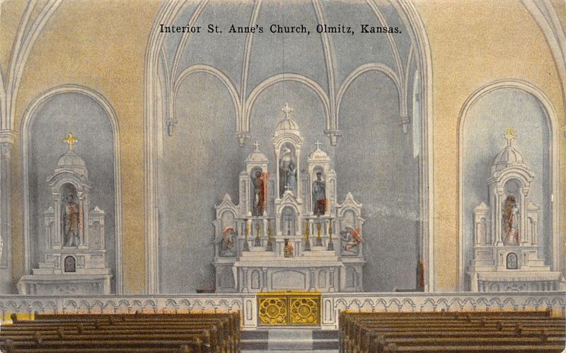 Olmitz Kansas~St Anne's Catholic Church Interior~1914 Postcard | United ...