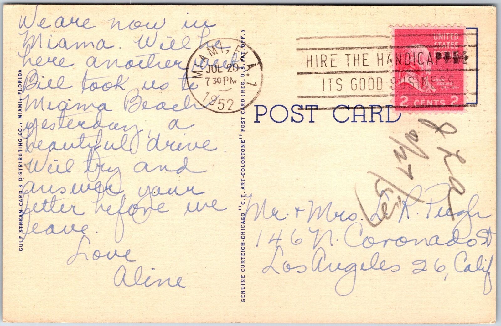 Vintage Postcard Aerial View of Ocean Front Hotels & Piers at Miami ...