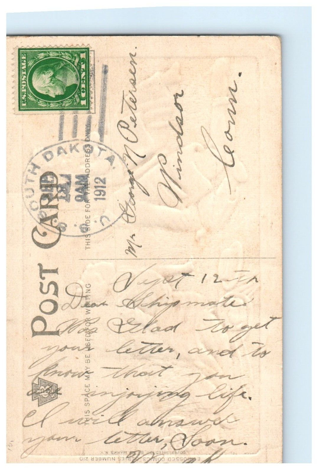 1912 USS South Dakota US Navy Soldier Mail Windsor Connecticut Mack ...