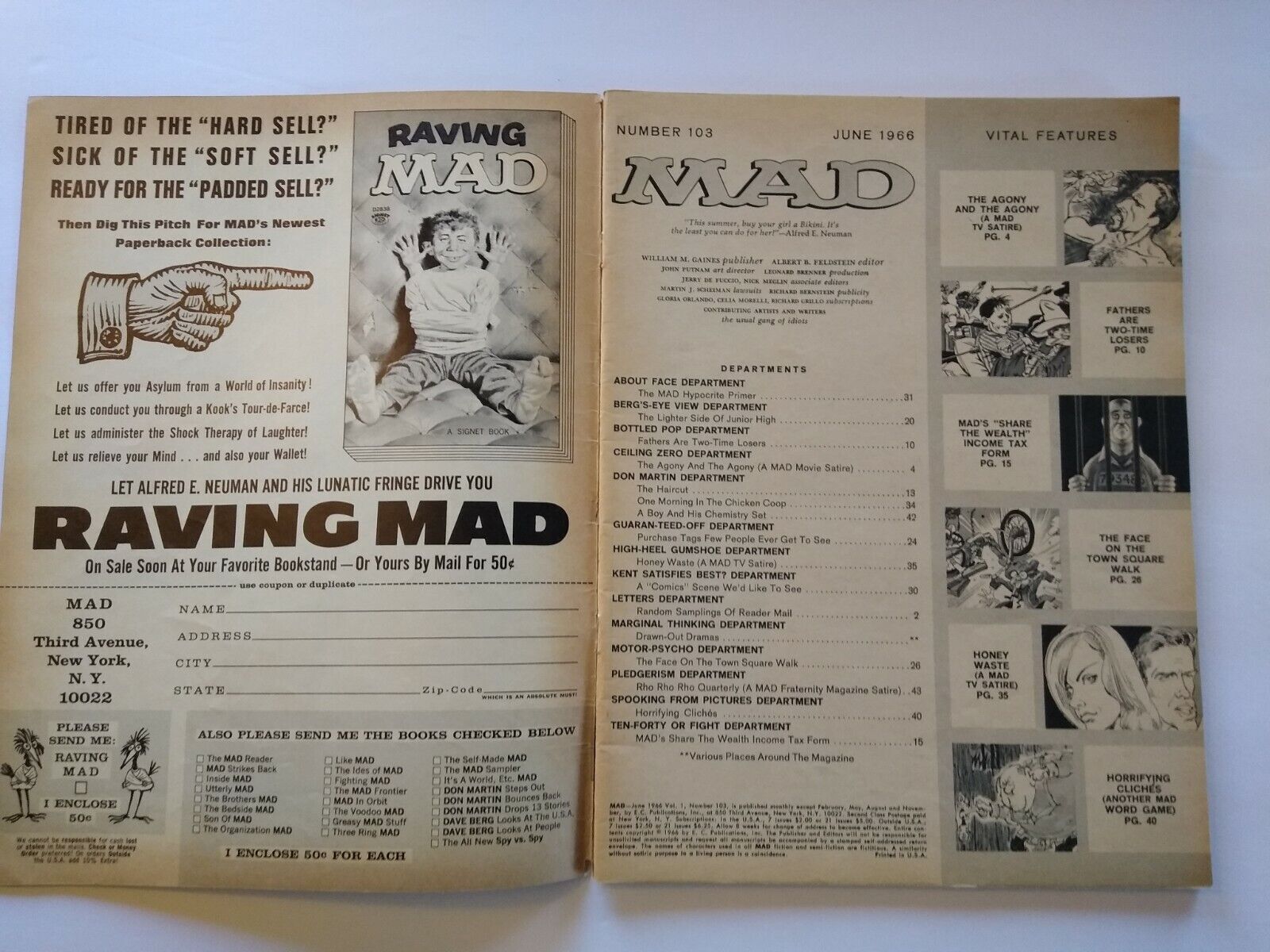 MAD Magazine June 1966 Issue 103 Movies TV Agony Of Love Honey West ...