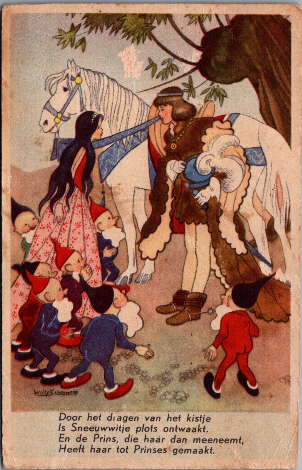 Snow White And The Seven Dwarfs Willy Schermele Vintage Postcard C005 ...