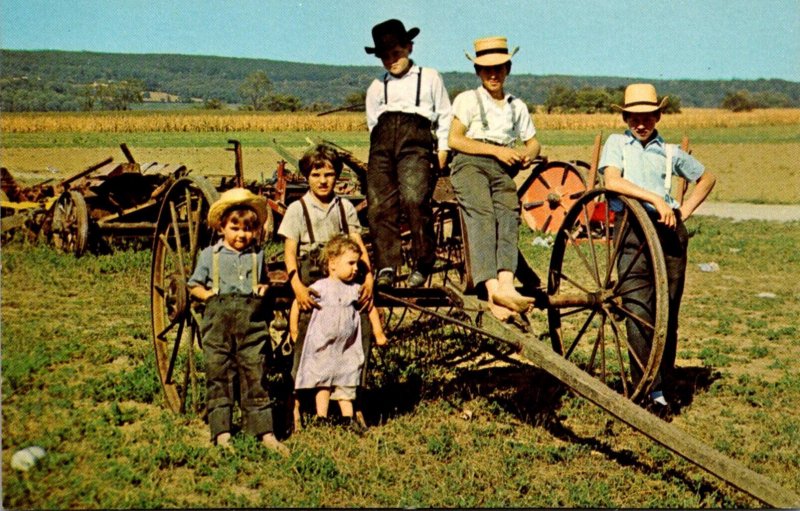 Pennsylvania Amish Country Children Playing Among The Farm Implements ...