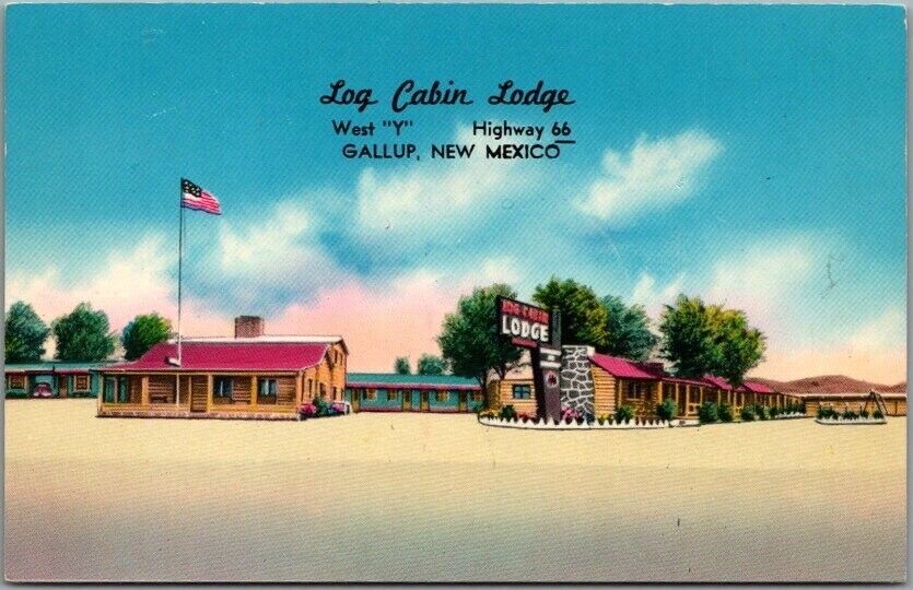 1950s Gallup, New Mexico ROUTE 66 Postcard LOG CABIN LODGE Tichnor ...