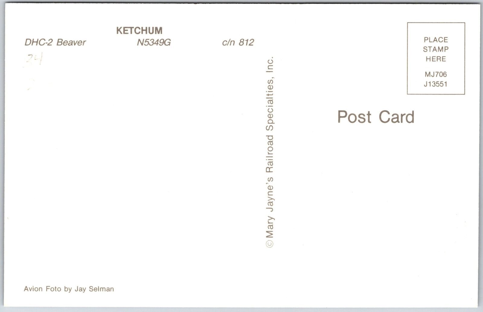 N5349G Ketchum DHC-2 Beaver Navy Aircraft Jay Selman Photo Postcard ...