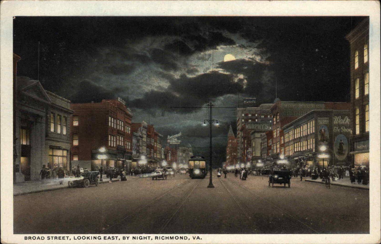 Richmond Virginia VA Street Scene Night View Trolley c1920s-30s ...