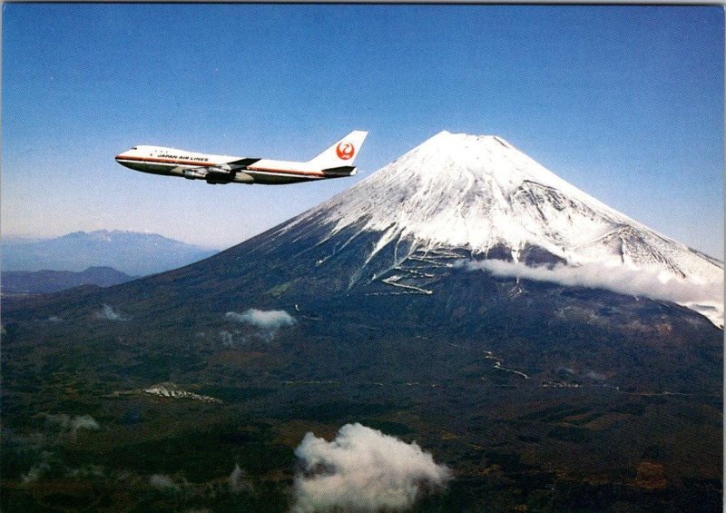 Japan Air Lines JUMBO JET BOEING 747 AIRPLANE In Flight & MT FUJI 4X6 ...
