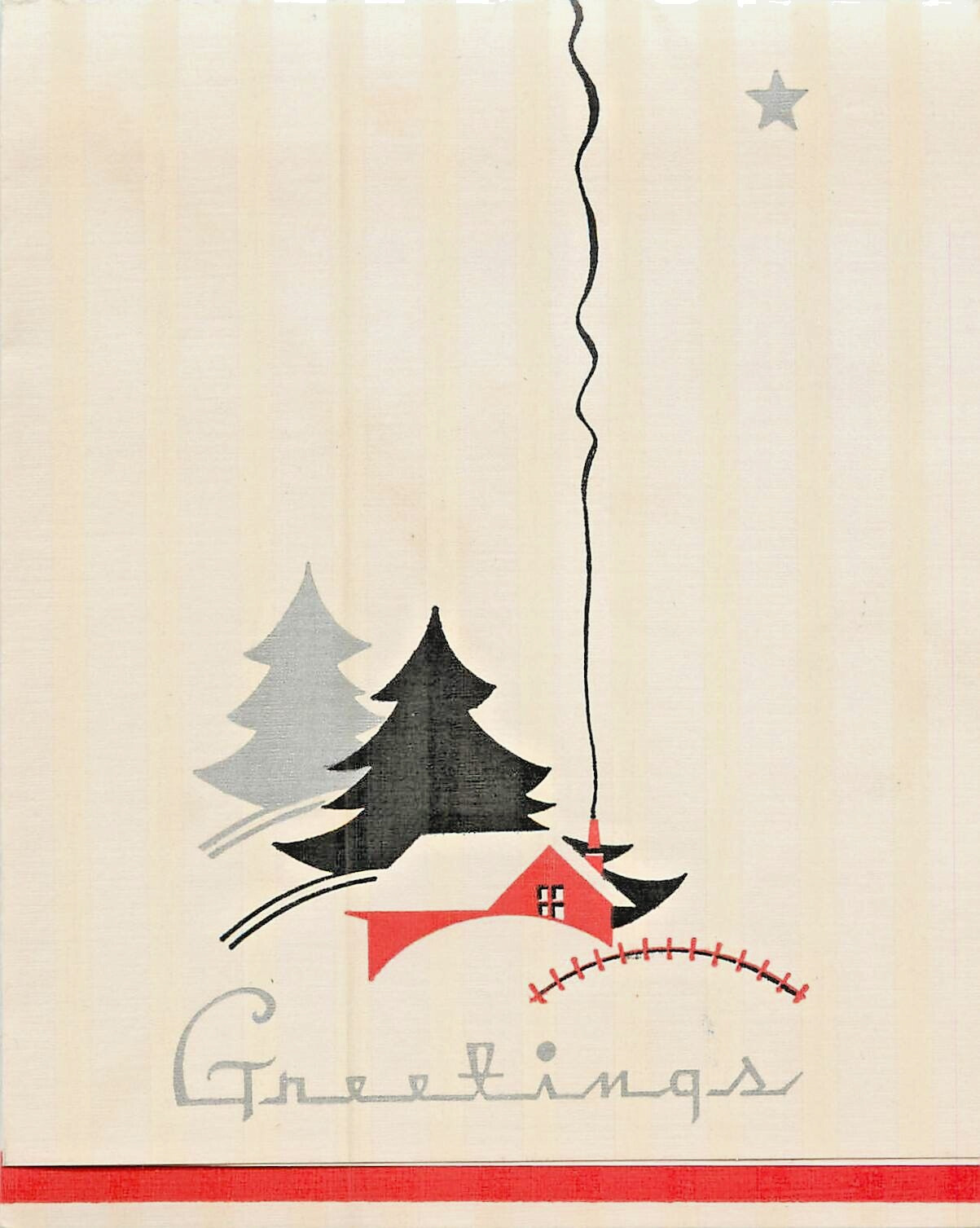 Vintage Art Deco Christmas Card Snowy House w/ Smoke & Trees, Used ...