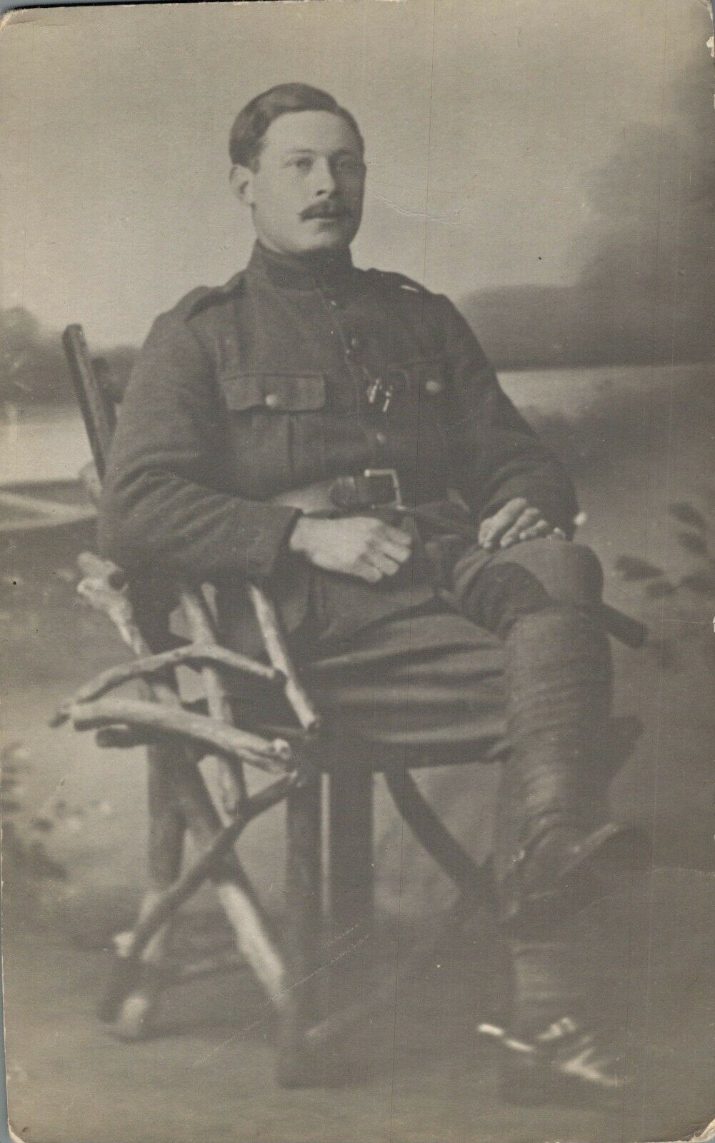 French Soldier Wooden Chair Portrait WW1 Military Real Photo Postcard ...