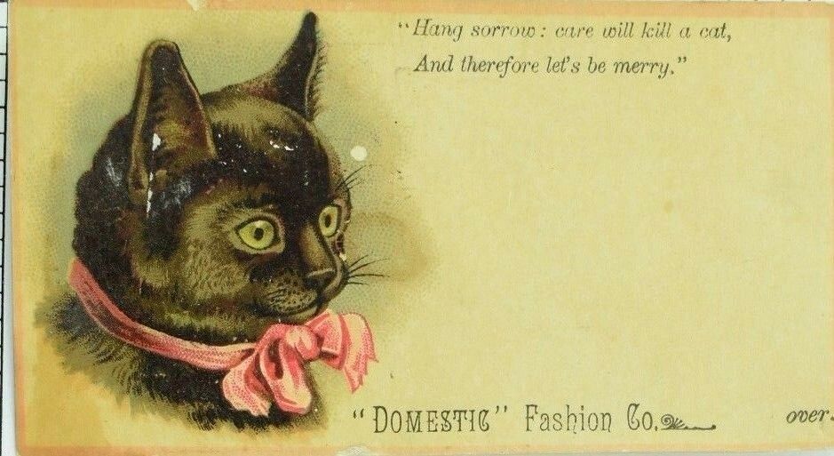 Domestic Sewing Machine Co Adorable Black Cat Pink Ribbon Poem P77 ...