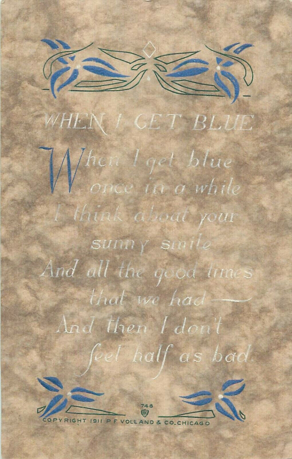 When I Get Blue love poem by Volland Chicago 1911 United States ...