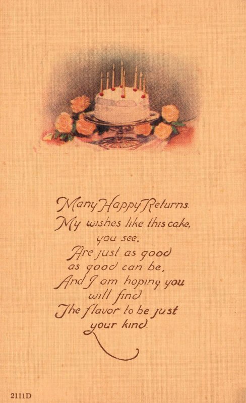 Vintage Postcard 1910's Many Happy Returns My Wishes Like This Cake ...