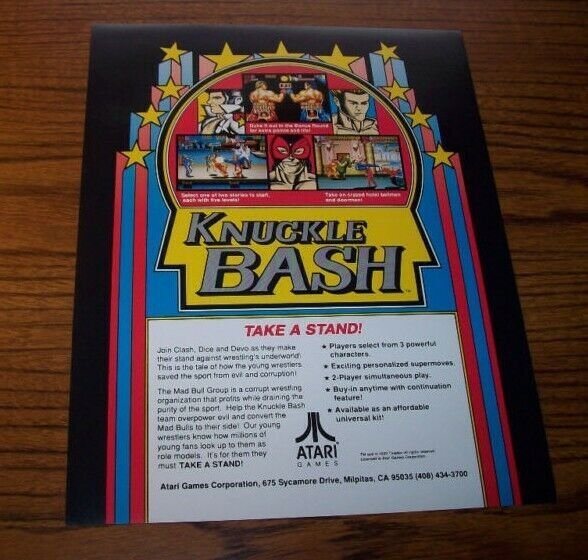 Knuckle Bash Arcade FLYER Original Atari NOS Video Game Promo Artwork ...