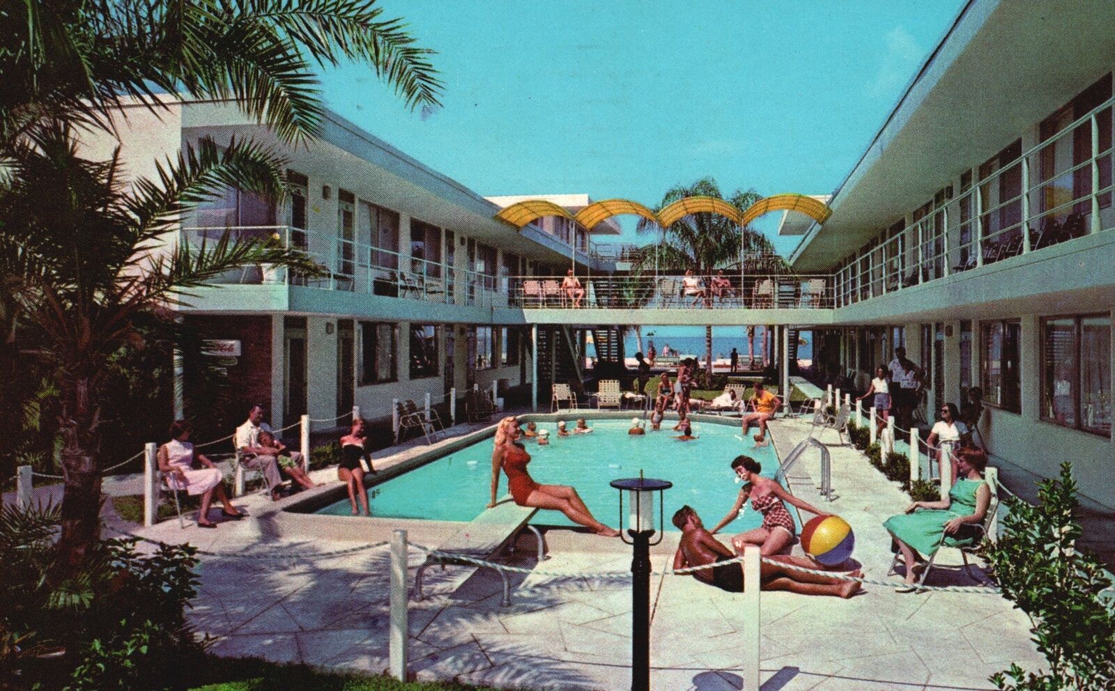 Vintage Postcard Swimming Pool Beach Resort Hotel Room Vacation Spot ...