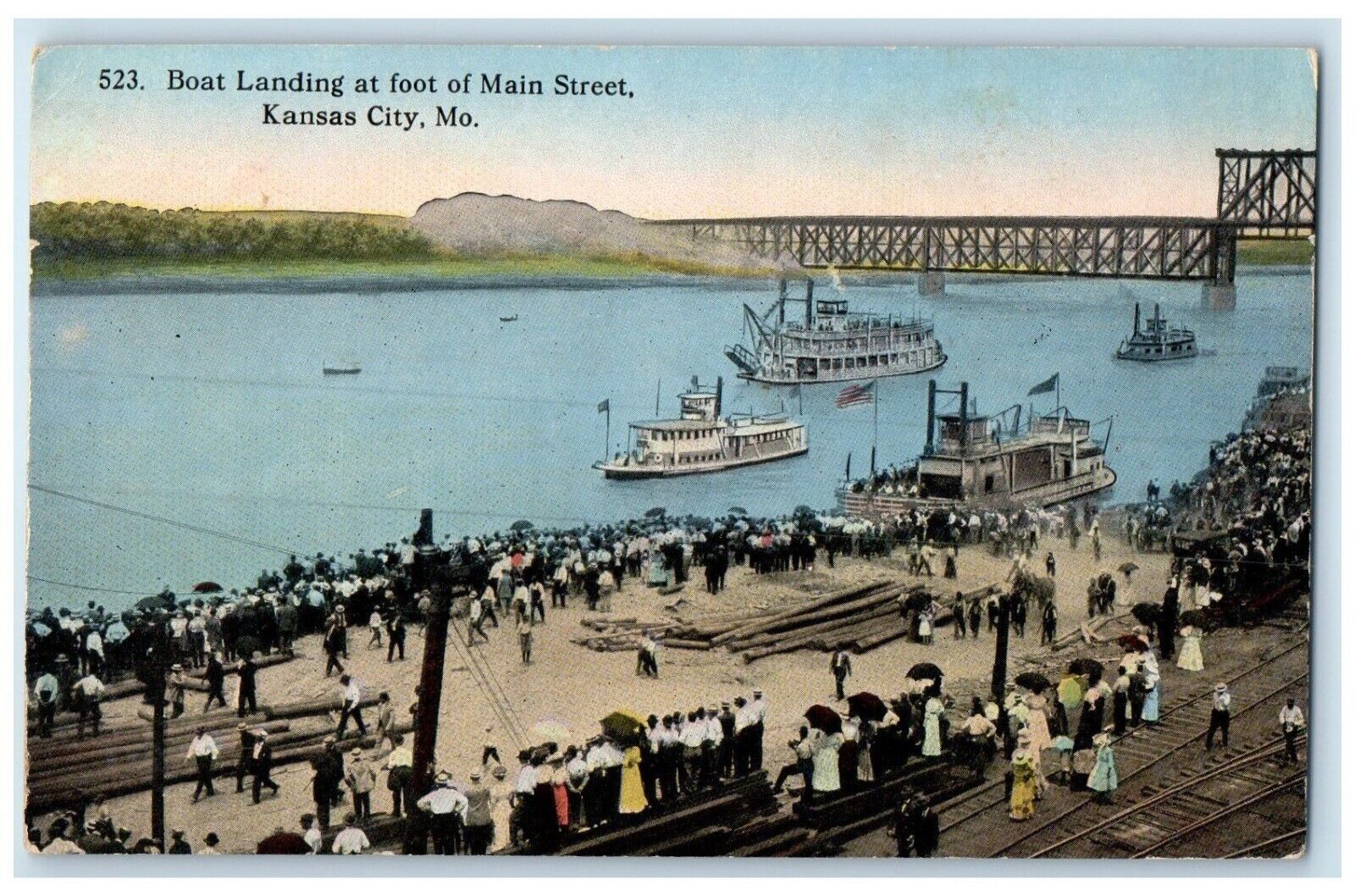 1910 Boat Landing Foot Main Street Steamer Ship Kansas City Missouri MO ...