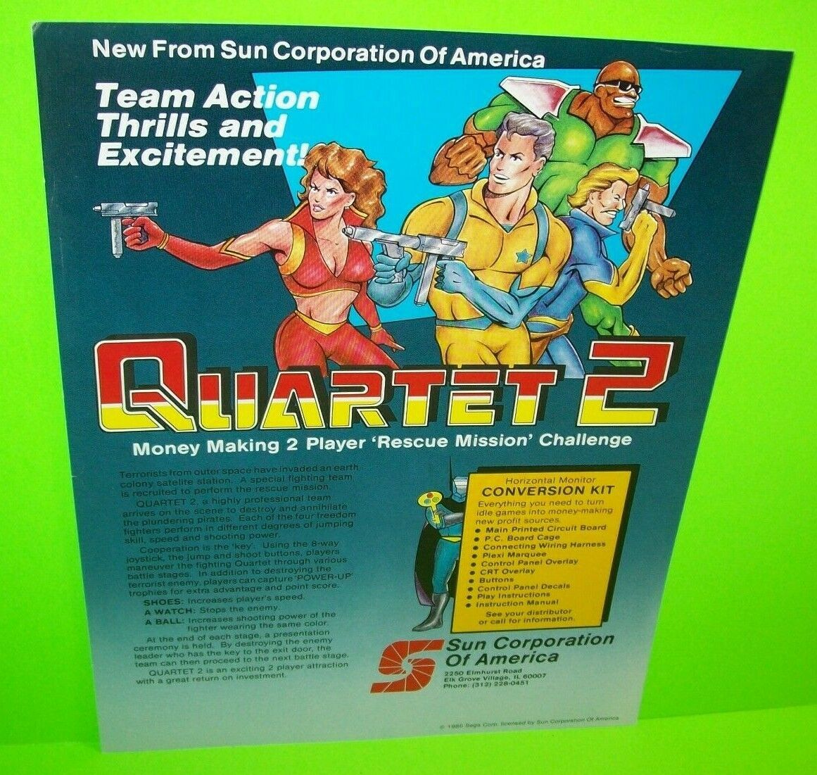 Quartet 2 Arcade FLYER Original 1986 Sega Sun Video Game Artwork Space ...