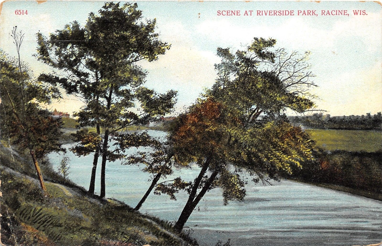 Racine Wisconsin~Riverside Park Scene~Trees Overhanging Root River~1911 ...