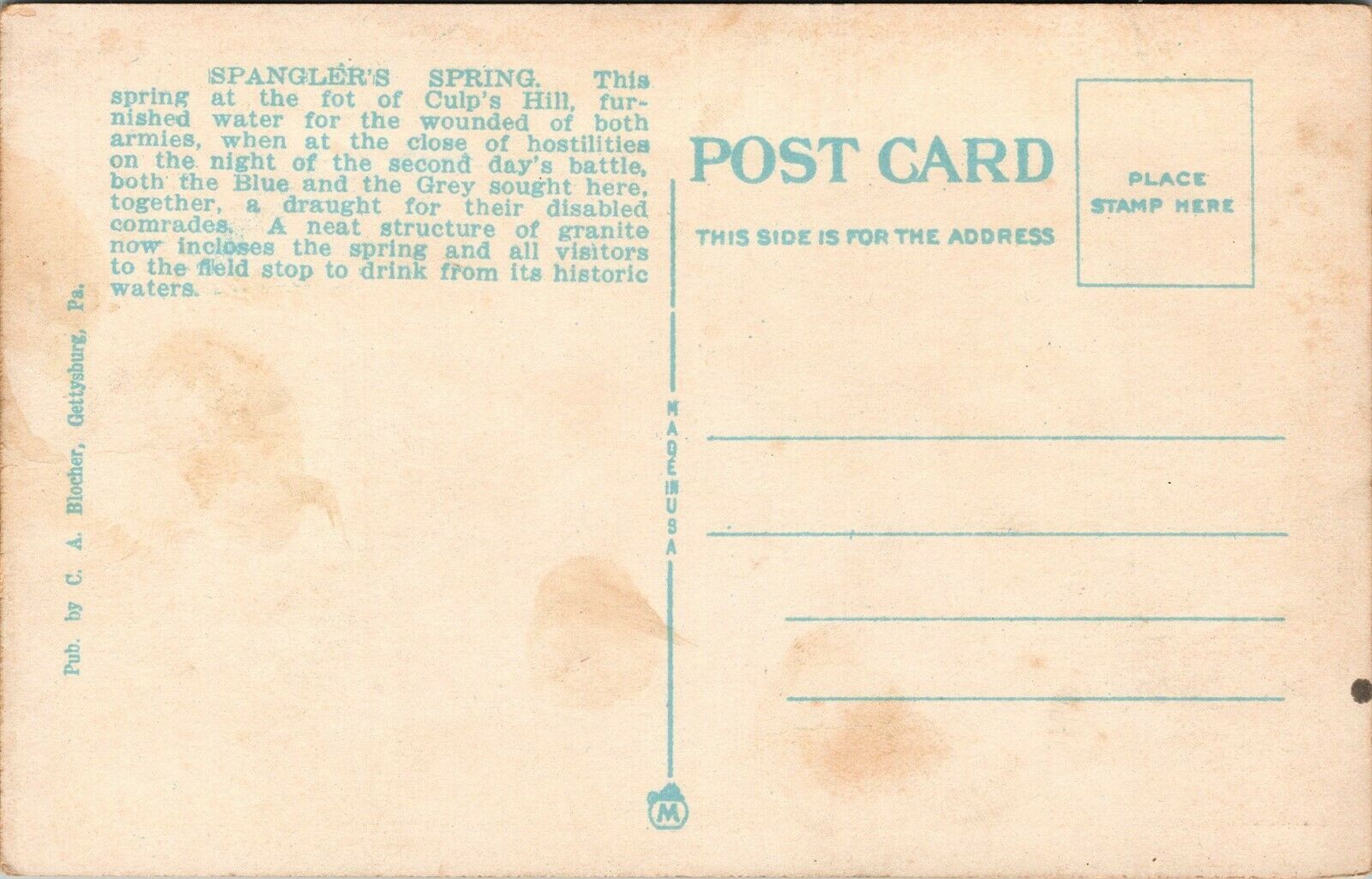 Vtg Gettysburg PA Sprangler's Spring Civil War Battlefield Water 1910s ...